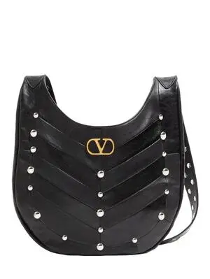 ValentinoGaravani Hoboho Hobo Bag In Chevron Pattern Nappa Leather With Studs - Black