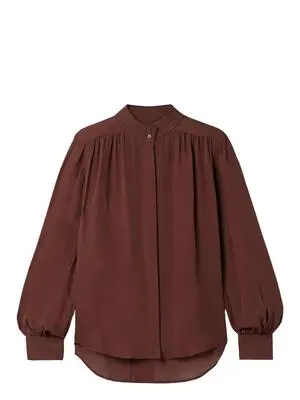 NILI LOTAN Revi Gathered Silk-georgette Blouse - Burgundy