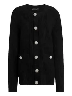 Dolce & Gabbana Jewel-button Ribbed Cardigan - Black
