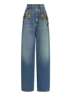 Dolce & Gabbana Crystal-embellished High-rise Jeans - Blue