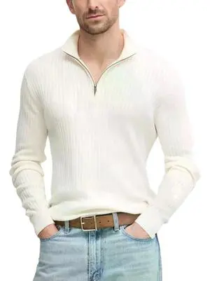 HACKETT Ribbed Zip-neck Sweater - White