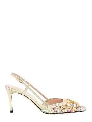 Valentino Garavani 80mm Sequin-embellished Slingback Pumps - Neutrals
