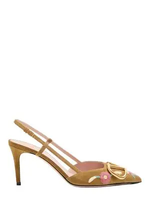 Valentino Garavani 80mm Floral-embroidered Slingback Pumps - Brown