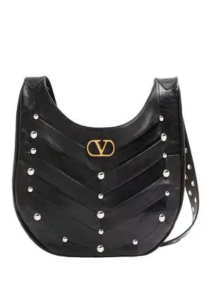 Valentino Garavani Chevron-pattern Shoulder Bag With Stud Embellishments - Black
