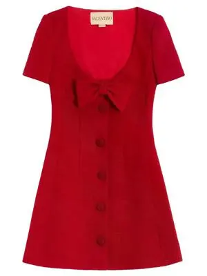 Valentino Garavani Bow-detail Tweed Mini Dress - Red