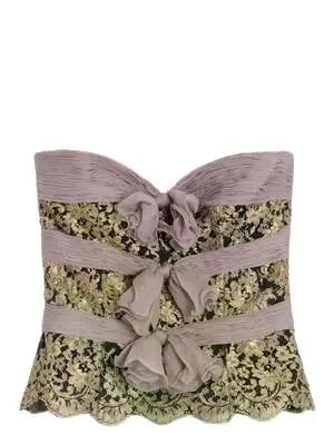 Valentino Garavani Strapless Lace Embellished Corset Top - Grey