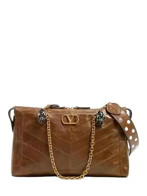 Valentino Garavani Panthea Chevron-pattern Shoulder Bag - Brown