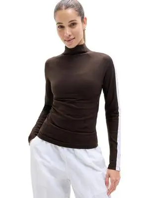 Athleta Seamless Mock Neck Top - Truffle/white