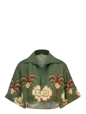 Johanna Ortiz Palm Tree Print Linen Shirt - Green