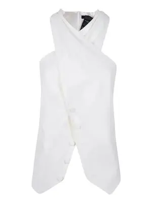 Max Mara Cross-neck Button Top - White