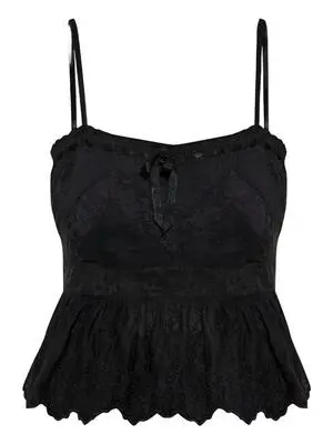 LoveShackFancy Embroidered Ruffled Top - Black