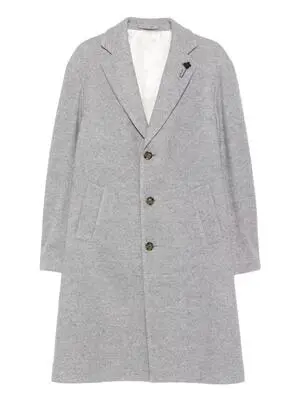 LARDINI Single-Breasted Coat With Logo Pin
