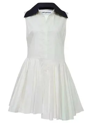 SELF-PORTRAIT Contrast-collar Flared Dress - White
