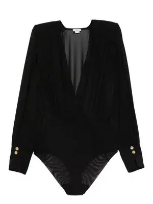 Elisabetta Franchi Pleated-panel Button-cuff Bodysuit - Black