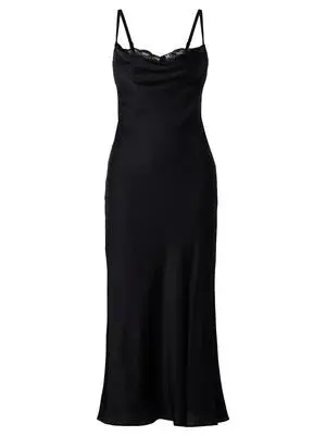 Staud Evangeline Lace-trimmed Draped Stretch-silk Midi Dress - Black