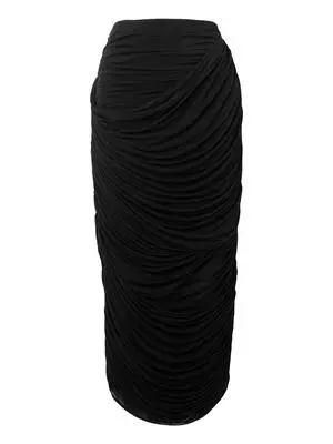 Magda Butrym Ruched Draped Jersey Midi Skirt - Black