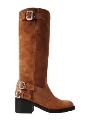 Chloé Buckled Suede Boots - Brown