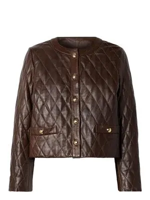NILI LOTAN Amy Quilted Leather Jacket - Brown
