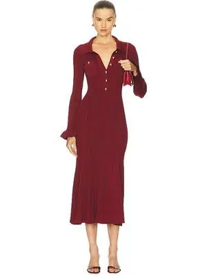 SELF-PORTRAIT Ribbed Knit Midi Dress - Burgundy