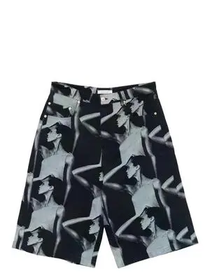 WALES BONNER Graphic-print Denim Shorts - Blue