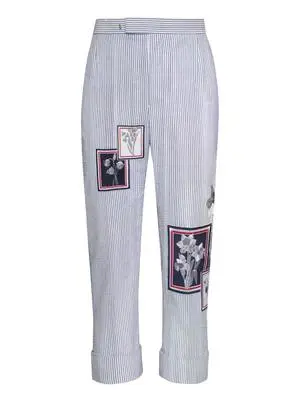 THOM BROWNE Floral-Patch Pinstripe Pants