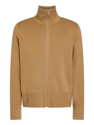 Sandro Wool-blend Zip-up Cardigan - Camel