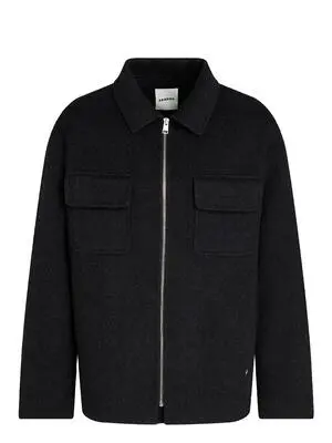 Sandro Woolblend Felt Overshirt - Charcoal