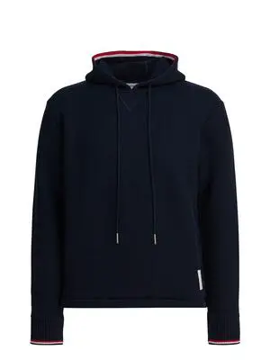Thom Browne Jersey Hoodie With Striped Ribbon Detail - Blue