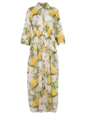 Farm Rio Pineapple Print Belted Dress - White