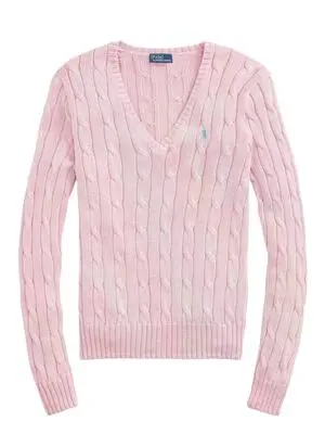Polo Ralph Lauren Cable-Knit V-Neck Sweater Pink