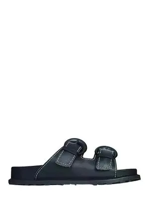 MARINE SERRE Double-buckle Leather Sandals - Black