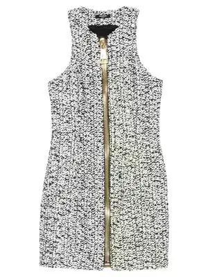 Balmain Zip-front Tweed Mini Dress - White