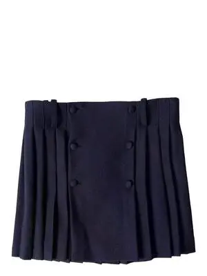 Ami Virgin Wool Pleated Skirt - Blue
