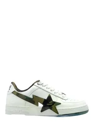 A BATHING APE Camo-star Leather Sneakers - White