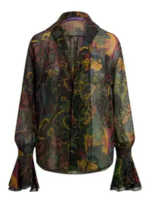 Ralph Lauren Floral-print Bell-sleeve Silk Blouse - 001 Multi