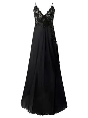 Roberto Cavalli Lace-paneled Silk Maxi Evening Dress - Black