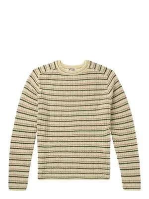 Auralee Striped Shetland Wool And Cashmere-blend Sweater - Neutrals