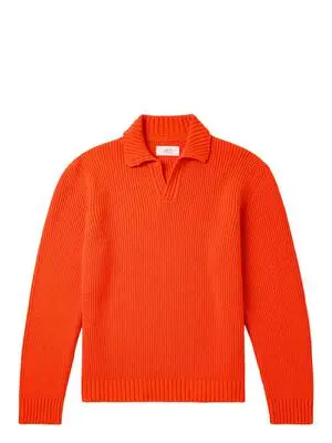Mr P. Ribbed Merino Wool Polo Shirt - Orange