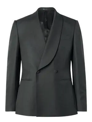 Mr P. Slim-fit Double-breasted Shawl-collar Wool, Mohair And Silk-blend Tuxedo Jacket - Black