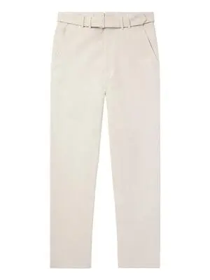 STOFFA Straight-leg Belted Cotton-twill Trousers - Neutrals