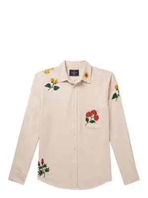 Portuguese Flannel Embroidered Organic Cotton-flannel Shirt - Neutrals