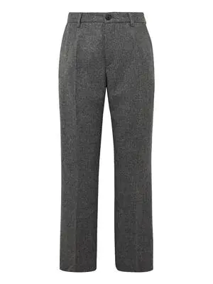 Portuguese Flannel Straight-leg Pleated Wool Suit Trousers - Gray