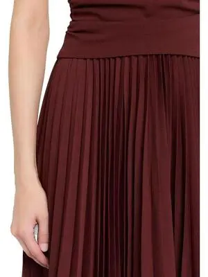 Tanya Taylor Carly Sleeveless Pleated Midi Dress Deep Redwo
