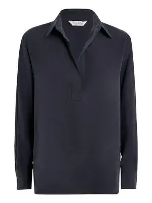 Max Mara Silk Twill V-neck Shirt - Blue