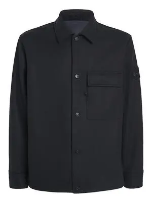Stone Island Ghost Piece Virgin Wool-blend Felt Overshirt - Navy
