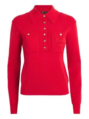 Maje Embroidered Knitted Polo Shirt - Red