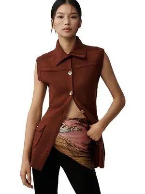 Maeve Sleeveless Structured Cardigan - Chocolate Brown