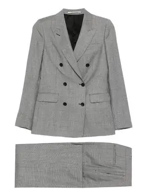 Tagliatore Double-breasted Checked Wool Blazer - Grey