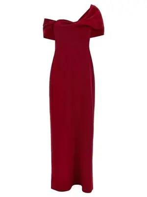 Carolina Herrera Draped One-Shoulder Midi Dress Red
