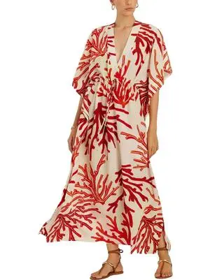 LENNY NIEMEYER Coral-print Drawstring Midi Dress - White